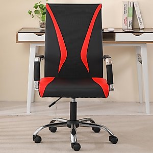 Black and Red Office Desk Chair with Wheels Arm, Leather Ergonomics Desk Chairs Computer Home Office Sturdy Chair