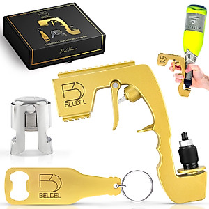 BELDEL Champagne Gun Shooter - 3-in-1 Beer Gun Set with Champagne Stopper and Bottle Opener Keychain, Fun Alcohol Gun Shooter for Bars, Bachelor Party, Wedding, Christmas, Birthday, Festivals