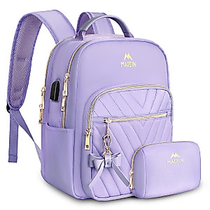 MATEIN Womens Backpack Purse, Fashion Cute Bowknot Mini Backpack Purse with USB Charging Port, Waterproof Stylish Multipurpose Design Casual Daily Travel Backpack Ladies Handbags, 2pcs Sets, Purple