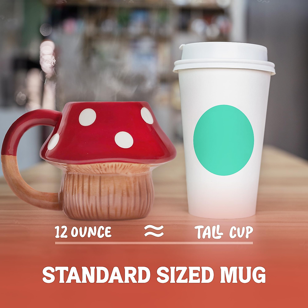 Mushroom Mug 12oz - Cute Ceramic Mushroom Cup for Coffee Tea and Mushroom Themed GIfts - Cool Cottagecore Aesthetic Kawaii Unique Fun Funky Novelty Hippie Fungi Toadstool Enamel Mushroom Decor Stuff