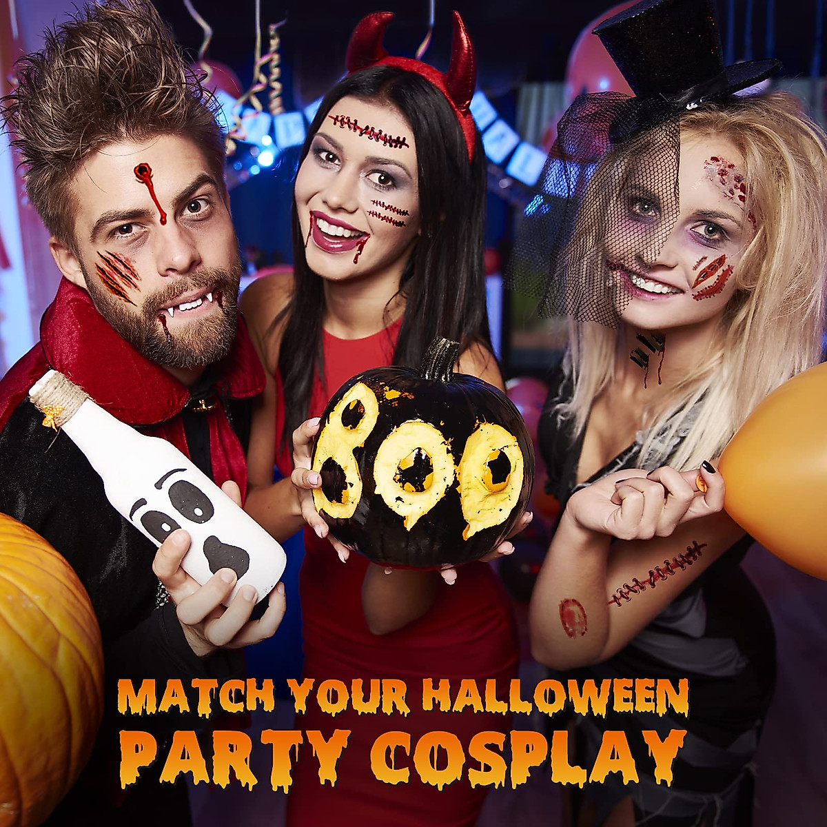 Zombie Makeup Halloween Makeup Tattoos - 11 Sheets Fake Blood Fake Scar Tattoos Halloween Makeup Kit Zombie Makeup Kit for Kids and Adults, Scary Wound Stitches Vampire Makeup Fake Cuts Zombie Tattoos