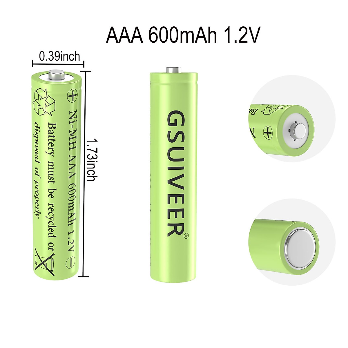 GSUIVEER Rechargeable Solar Light Batteries AAA NiMh 600mAh 1.2V for Outdoor Garden Lights (8 Pack)