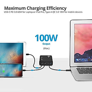 SIIG 4 Port 100W USB-C Charging Station, 2X USB C, 2X USB Type-A, PD & QC 3.0 Combo Charger for Laptop and Mobile Devices, Black (AC-PW1N11-S1)