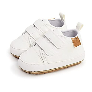 BABSMULY Baby Boys Girls Shoes Non-Slip Rubber Sole High-Top PU Leather Sneakers Infant First Walking Shoes Toddler Crib Shoes Newborn Loafers Flats.(A/White, 12-18 Months)