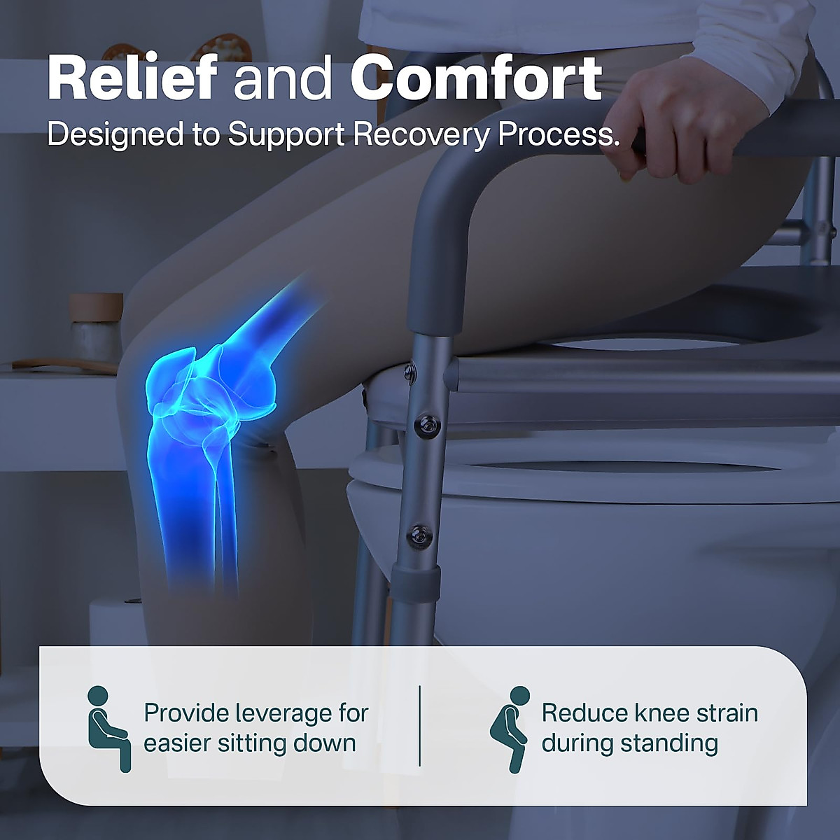 Eosprim Toilet Seat Risers for Seniors Elongated, Raised Toilet Seat with Handles, Toilet Safety Frames & Rails for Elderly and Handicap, Elevated Shower Commode Chair with Arms, Toilet Lift Grab Bar