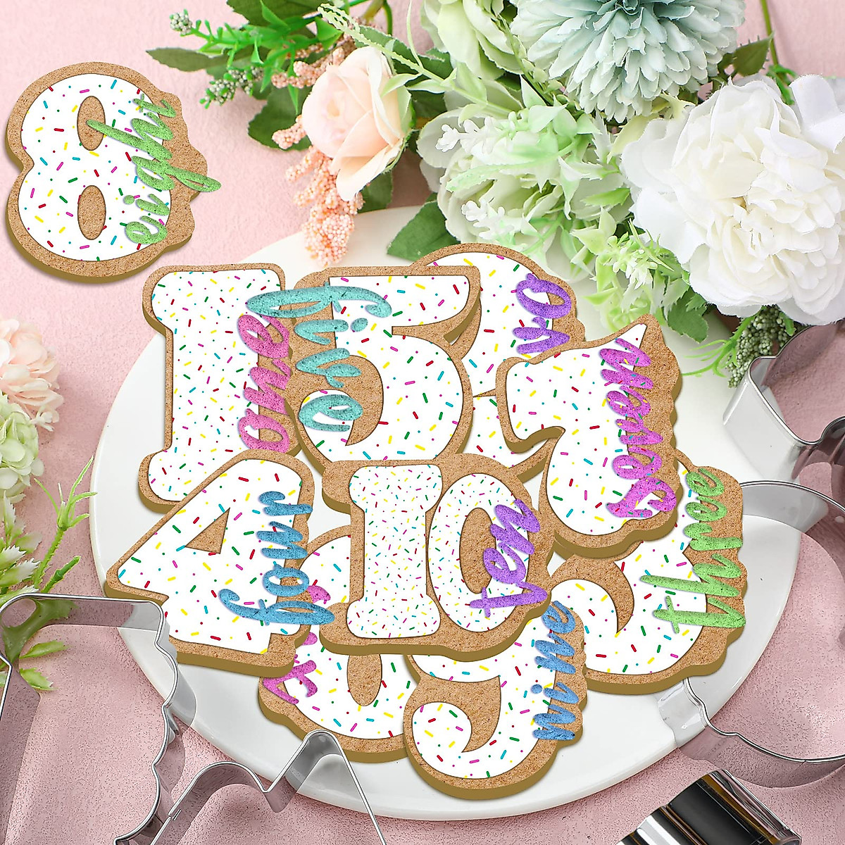 10 Pieces Number Cookie Cutters Birthday Cookie Cutters Numbers with Words Vintage Cookie Cutter Number Cookie Mould for Birthday Baking Home Kitchen Biscuit Baby Shower Party Supplies