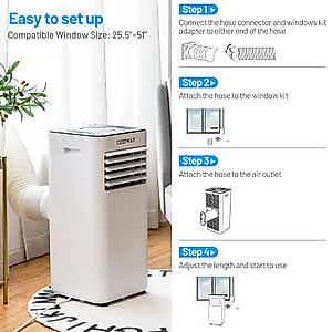 COSTWAY Portable Air Conditioner 10000BTU, Dehumidifier, Cooling for Room Spaces up to 350 Sq.Ft with 3 Speed Function, Universal Casters, 24H Timer, Remote Control, for Bedroom