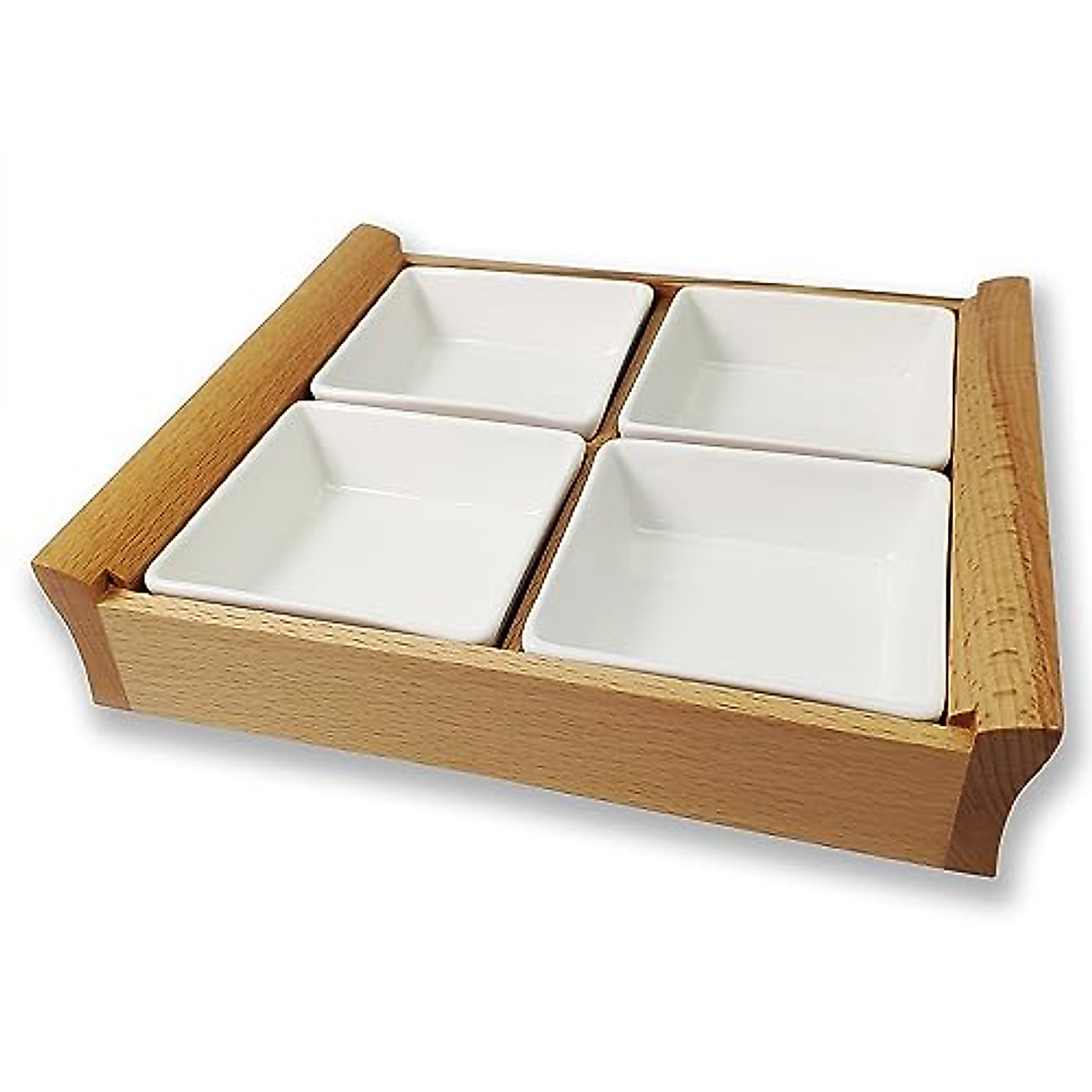 Jinsongdafa Wood Pallet Porcelain Divided Serving Dishes, Appetizer， Relish Tray, Serving Bowls for Parties - Perfect for Chips and Dip, Veggies, Candy and Snacks | Reusable (4 Cells Platters)