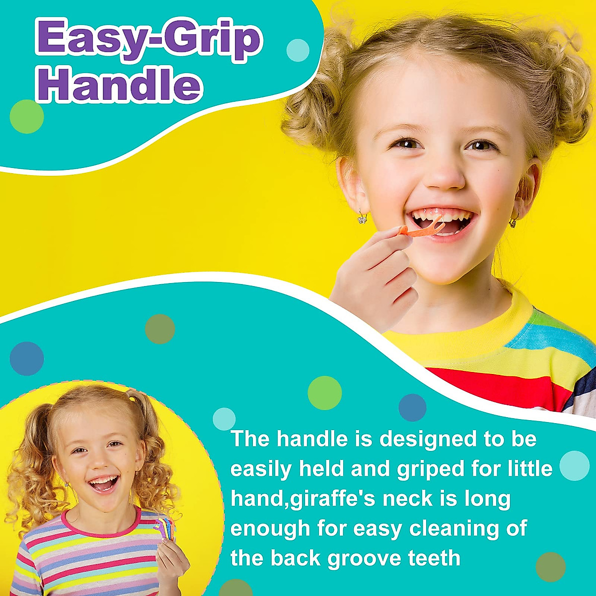 300 Count Kids Flossers, Cute Giraffe Kids Floss Picks, No Fluoride BPA Free Dental Floss Picks, Unflavored Flossers for Kids, 4 Colors to Pick, 75 Count (Pack of 4)