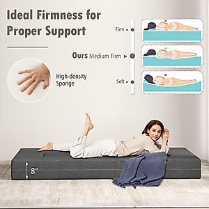 KOMFOTT Convertible Floor Sofa Bed, 8 Inch Memory Foam Mattress with Washable Cover, Fold Out Sleeper Sofa Futon Couch, Linen Fabric Floor Couch for Living Room, Bedroom, Guest Room, Dark Grey, Twin