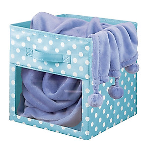 mDesign Fabric Nursery/Playroom Closet Storage Organizer Bin Box, Front Handle/Window for Cube Furniture Shelving Unit, Hold Toys, Clothes, Diapers, Bibs, 2 Pack, Turquoise Blue/White Polka Dot