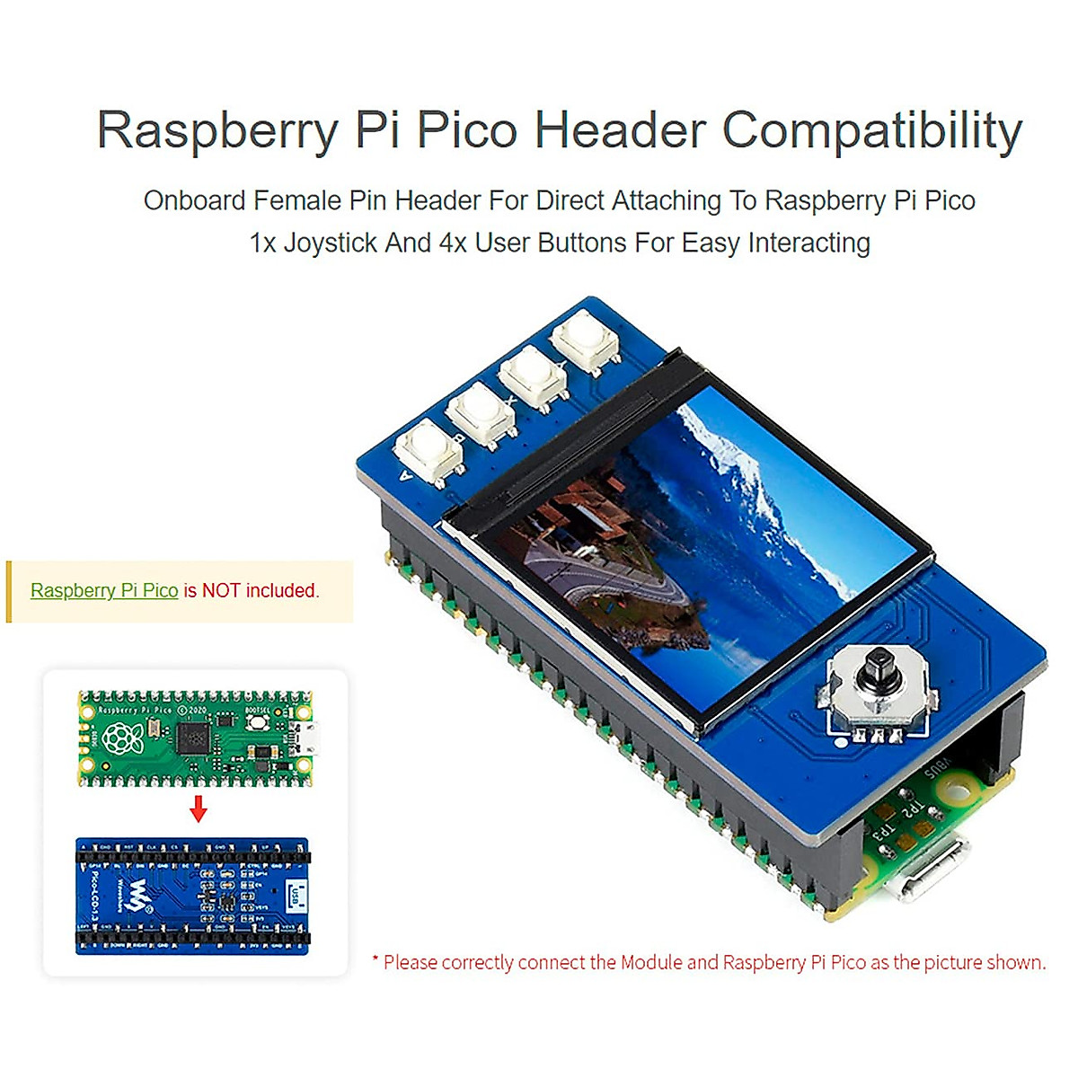 Waveshare 1.3inch RGB LCD Display Module for Raspberry Pi Pico, 240×240 Resolution IPS Screen 65K RGB Color SPI Interface ST7735S Driver