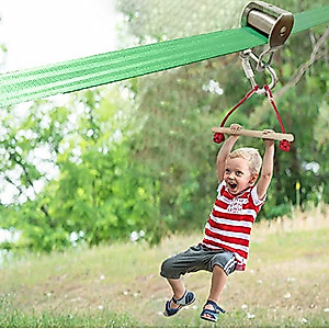 TTANTWFO Zipline Kits for Kids Backyard 50FT, Slackline Pulley with Zipline, Outdoor Warrior Training Equipment for Girls Boys, Obstacle Course for Kids Backyard (A)