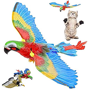 Simulation-Bird-Interactive-Cat-Toy, Flying Bird Cat Toy,Electric Toy Bird For Cats,Flashing Music Funny Cat Toy Cats Kitten Play Hunting Exercising Eliminating Boredom (Parrot1PCS) Pole not included
