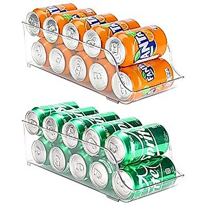 Puricon 2 Pack Refrigerator Organizer Bins Can Dispenser Storage Holder, Soda Beverage Canned Food Container Bin Clear Plastic Pantry Storage Rack for Fridge Kitchen Countertops Cabinets -Standard Can