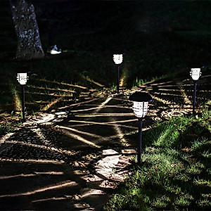 GIGALUMI Super Bright Solar Outdoor Lights 4 Pack, Waterproof Metal Automatic Path Lights with Glass Stainless Steel, Solar Yard Lights Decorative for Path, Garden, Lawn, Patio and Walkway