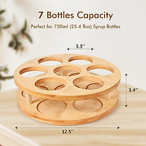 Actororp Rotating Coffee Syrup Organizer, 7 Bottles Coffee Syrup Rack, Wooden Countertop Syrup Bottle Rack for Coffee Bar Station, Carousel Wine Display Tray