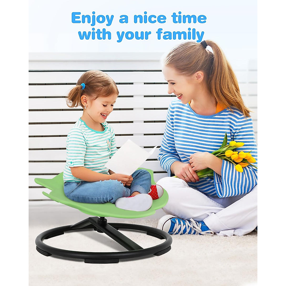 FAHKNS Spin Chair for Kids, Sensory Swivel Chair, Swivel Chair for Autism Kids Training Concentration, Outdoor and Indoor Non Slip Metal Base Sensory Chair Relieving Toddlers Sickness Symptoms