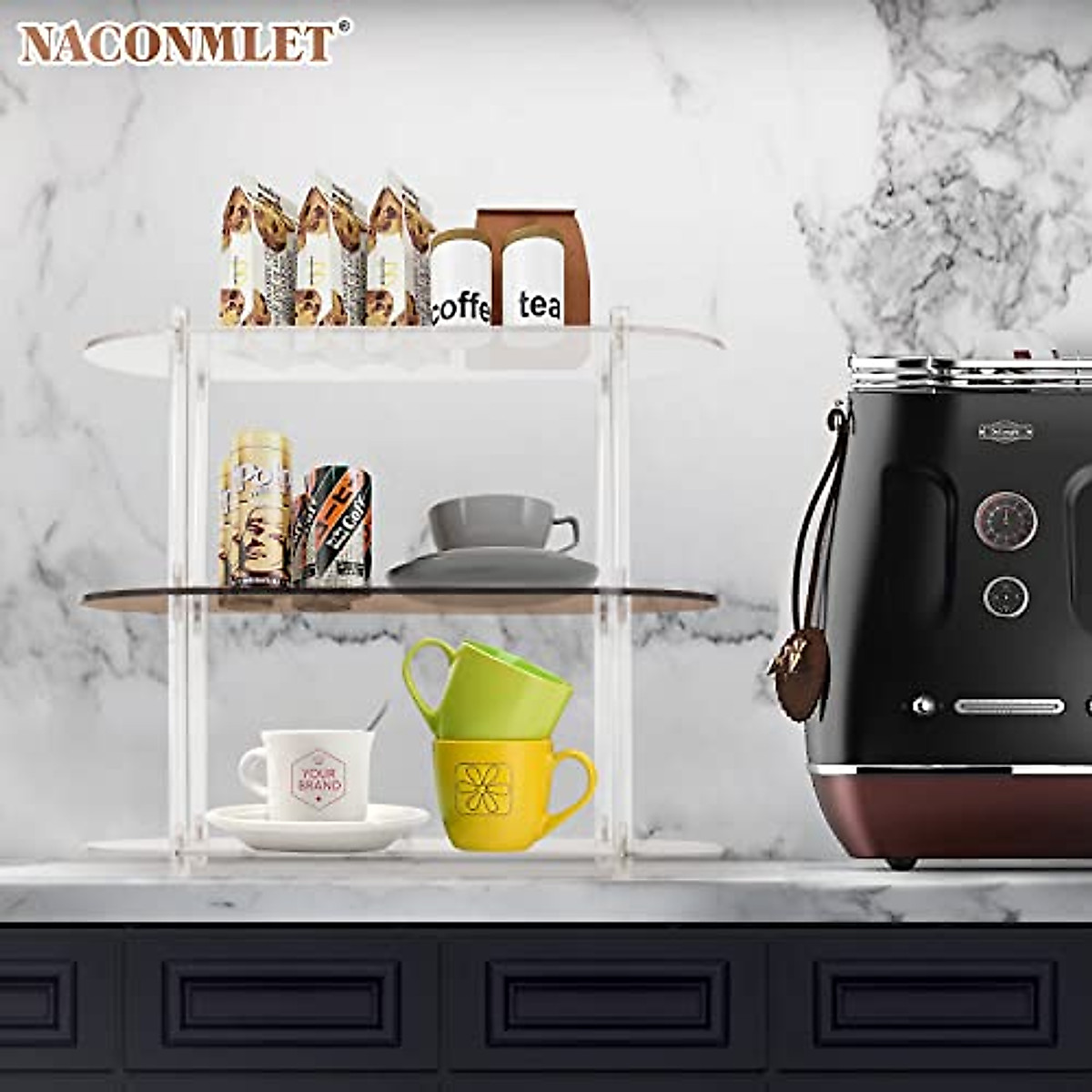 Naconmlet 3 Tier Bathroom Counter Organizer,Acrylic Bathroom Organizer Countertop Skincare Organizers Vanity Tray for Perfume Lotion Cosmetic(Amber)