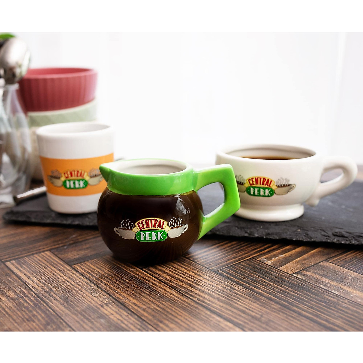 Silver Buffalo Friends Central Perk Logo 3pc Ceramic 3D Sculpted Mini Cup Set, Perfect as a Sugar, Cream, or Milk set, 3.5 Ounces