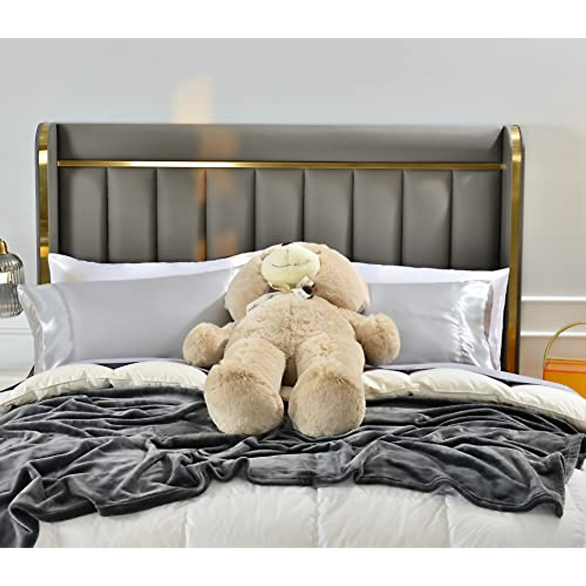 Pack of 2 Satin Pillowcases for Hair and Skin, Satin Pillow Cases Set of 2 Pillow Cover with Envelop Closure (King, Silver)