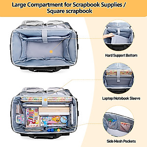 Trunab Rolling Scrapbook Tote with Expandable File Pocket, Large Craft Organizer and Storage Bag with Detachable Trolley and Bottom Support Panel for Scrapbooking Supplies and Art Tools, Black