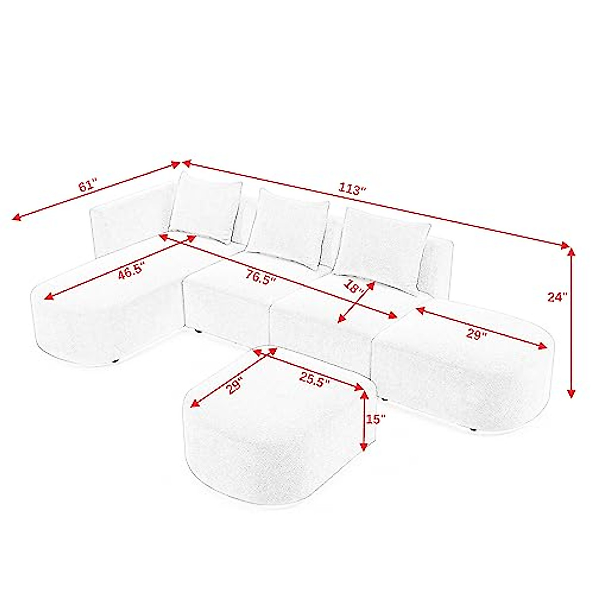 L-Shaped Comfy Cute Sectional Sofa Couch DIY Combination w/3 Single Seats and Movable Ottoman, Modern Convertible Modular Sofa&Couch Cloud Deep Seater Sofá