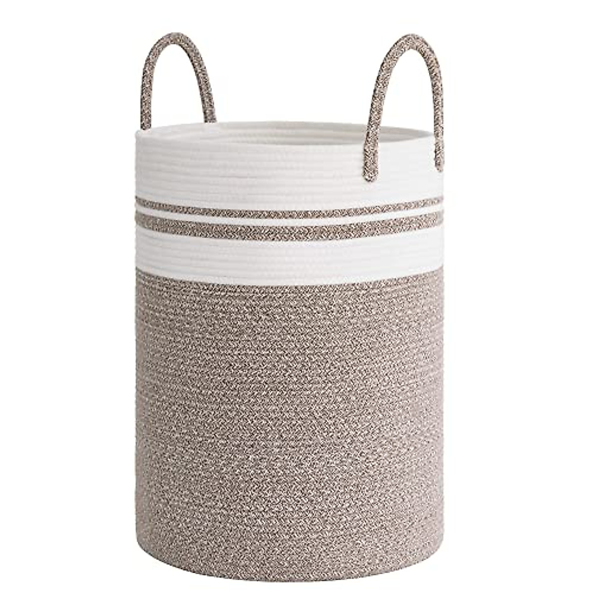 CHICVITA Baby Nursery Laundry Hamper, Tall Woven Rope Laundry Basket with Handle for Clothes, Towels, Toys, Blankets, Jute Basket Decor for Living Room, 15 x 20 inches, 58L White & Brown