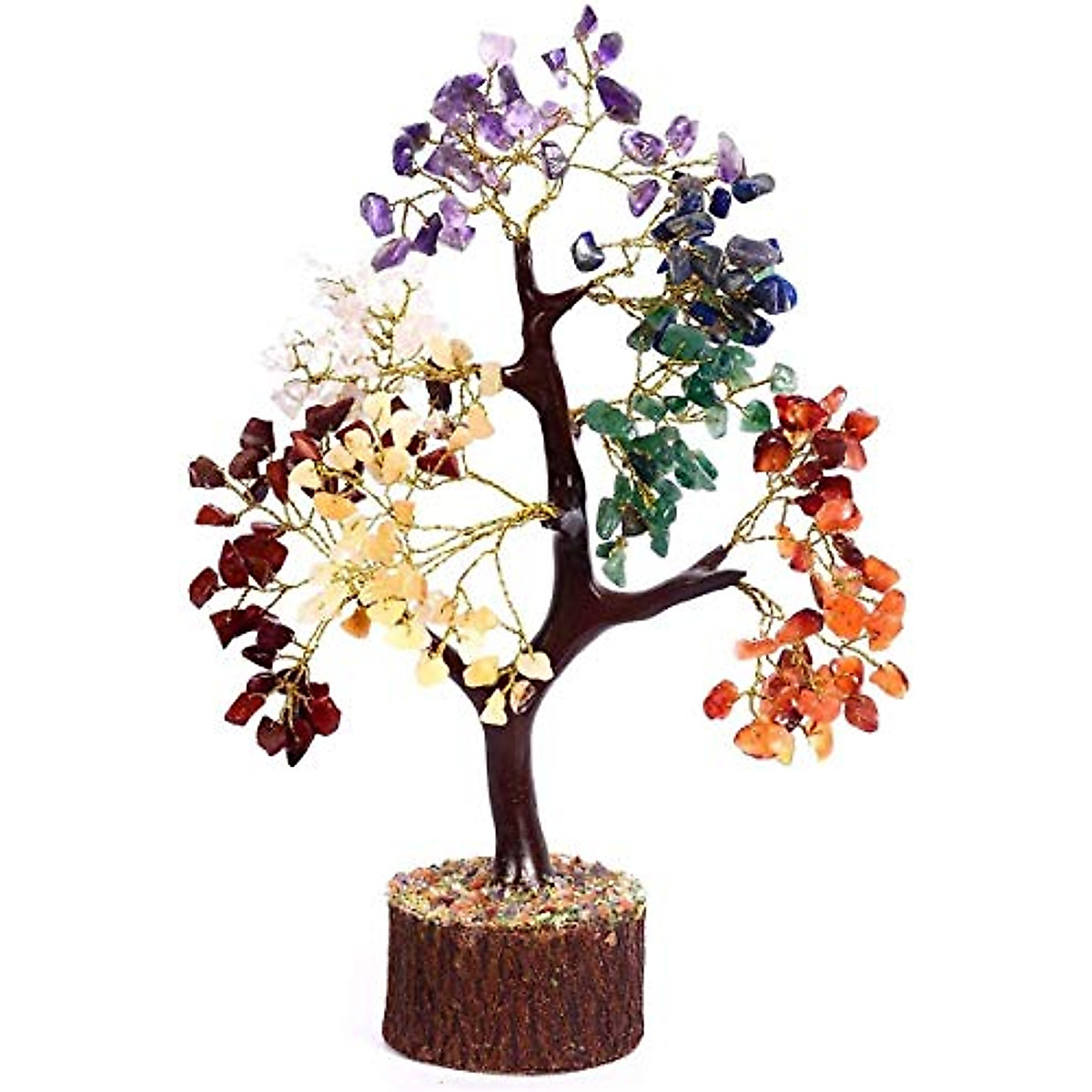 Shawn Seven Chakra Natural Healing Gemstone Bonsai Fortune Money Tree for Good Luck, Wealth & Prosperity Office Decor Spiritual Gift (with Golden Wire and 300 Beads) Size 10-12 Inches, Golden,natural
