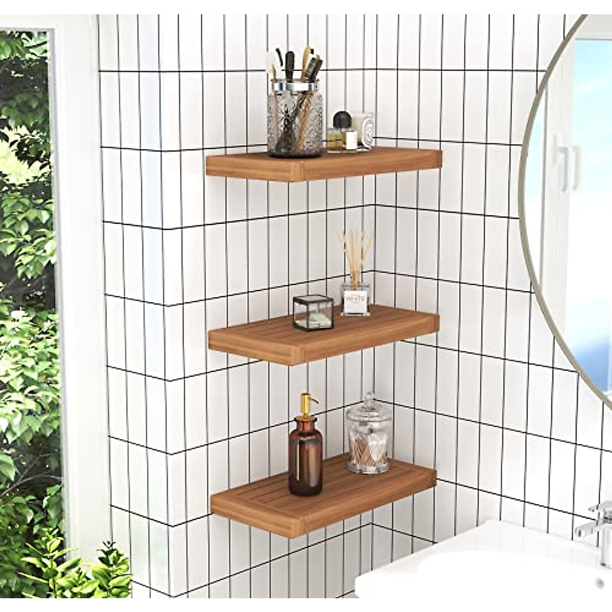 18" Moa Teak Flat Wall Shelf