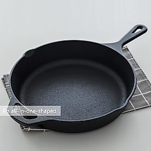 GOODFEER Cast Iron Skillets,10 inch Round Cast Iron Pan No Coating Physical Non Stick Grill Pan For Stove Tops/Camping BBQ