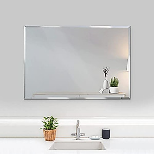 Rectangular Bathroom Wall Mirror 30" x 40" with Safety Backing | Mounted Hooks | Stylish 1" Beveled Silver Vanity Mirror by Fab Glass and Mirror