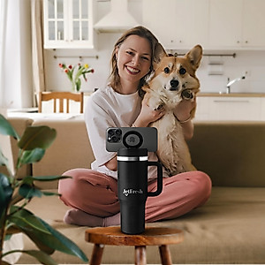 JetFresh 40 oz Tumbler with Handle and Straw Magnetic Phone Holder Tripod Lid Perfect for Car Phone Holder - Insulated Stainless Steel Leak Proof Spill Proof Water Tumbler for Men and Women Cup