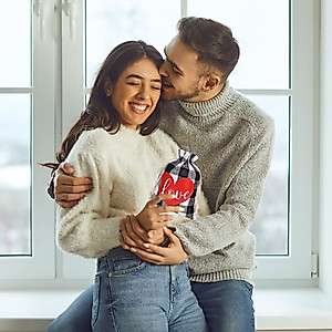 Whaline 25 Pack Valentine's Day Burlap Gift Bags Black White Buffalo Plaid Drawstring Bags Love Heart Prints Linen Pouches Sacks for Wedding Bridal Shower Party Favors Supplies, 5 x 7 Inch