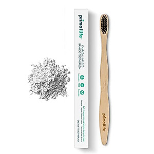 Primal Life Organics - Charcoal Toothbrush, Made with Charcoal & Bamboo, Biodegradable, BPA-Free, Perfect for Kids & Adults, Recyclable, Gently Massages Gums & Teeth, Zero Waste Toothbrush, (1-Pack)