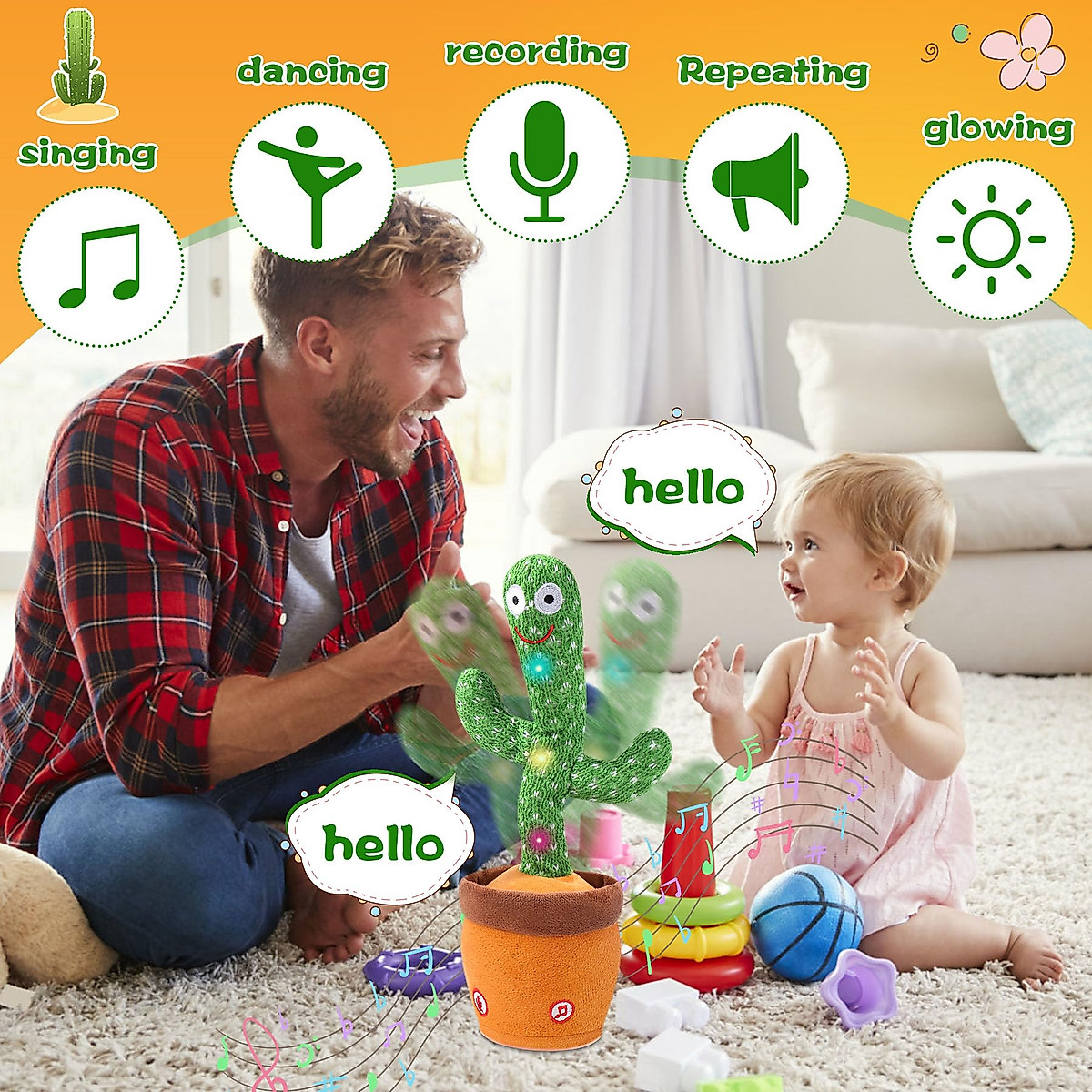 LUKETURE Cactus Baby Toy, Kid Talking Singing Cactus Toy, 120 Songs Recording Dancing Cactus Mimicking Toy That Repeat What You Say, Pre-School Education Toy for Kids Best for Children