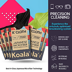 Koala Lens Cleaning Cloth | Japanese Microfiber | Glasses Cleaning Cloths | Eyeglass Lens Cleaner | Eyeglasses, Camera Lens, VR/AR Headset, and Screen Cleaning | Black & Green (Pack of 6)