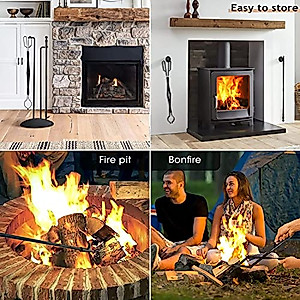 32Inch Anti-Rust Solid Fire Poker and 25Inch Foldable Fire Tongs for Fire Pit, Heavy Duty Material, Campfire Poker and Tong Set for Fireplace, Camping, Wood Stove, Outdoor and Indoor Use