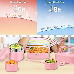 Bento Lunch Box with 8oz Soup Thermo for Kids Leak-Proof Food Containers 3 Compartments with Lunch Bag and Insulated Hot Food Jar for School Outdoors Office