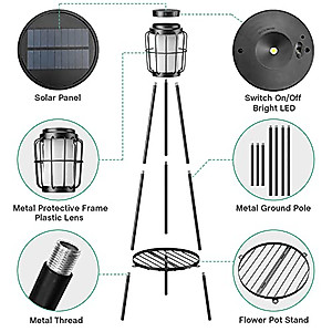 2 Pack Solar Lights Outdoor with Plant Stands, Solar Floor Lamp, Solar Powered Street Lights Metal Tripod Deck Lights for Garden Yard Pathway Driveway Porch