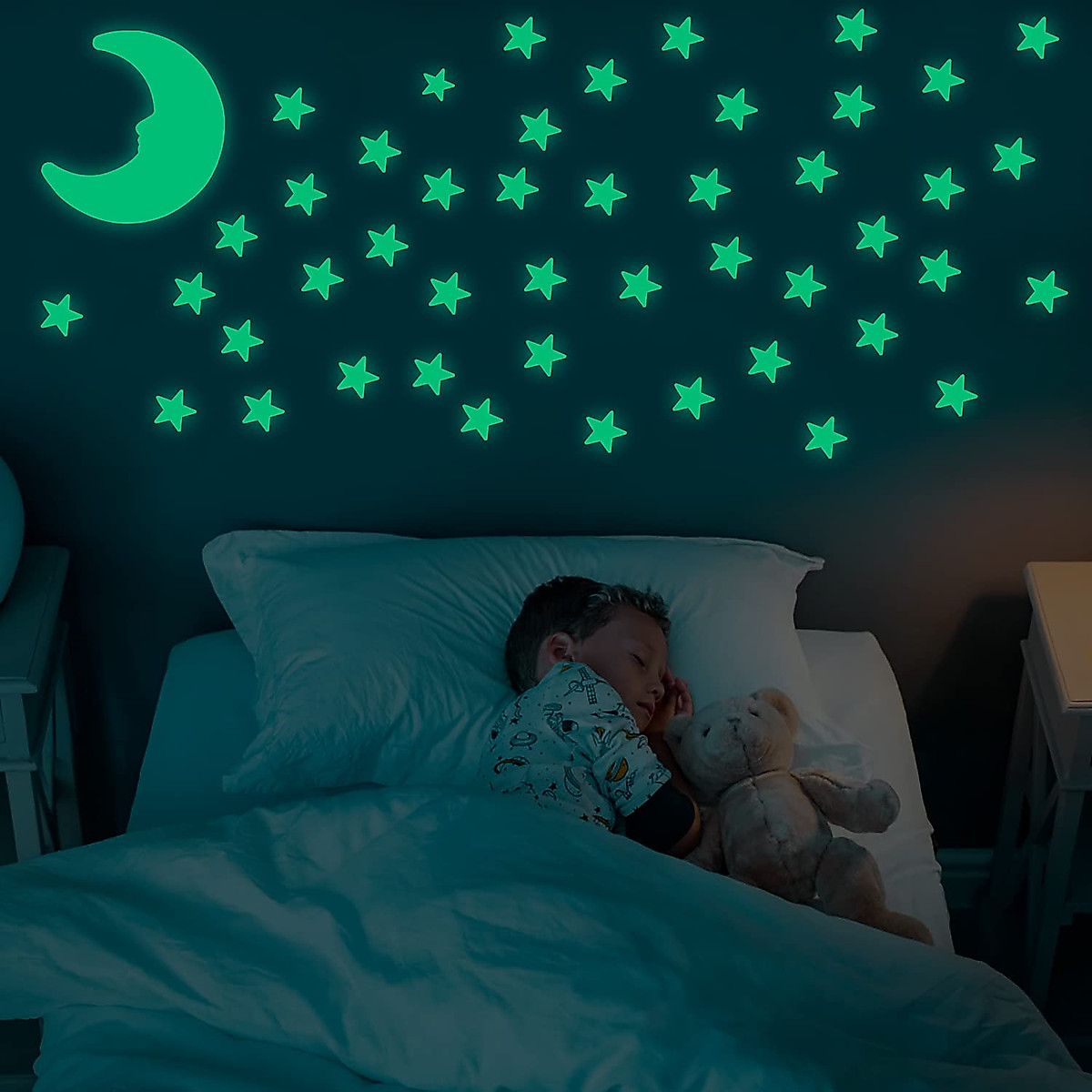 Glow in The Dark Stars with Moon,Wall Stickers for Kids,200 Stars with 1 Moon,300 Stickers