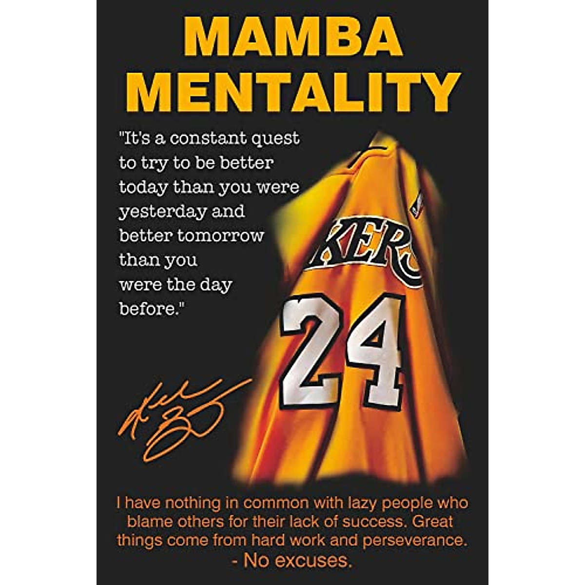 KOB Black Mamba Inspirational Quotes Poster, Black Mamba Mentality Wall Art Decor, KB Jersey Canvas Art Poster for Man Cave Boys Room Office Decor, A Gift for Dear Kb Basketball Fans,16"x24"-Unframed