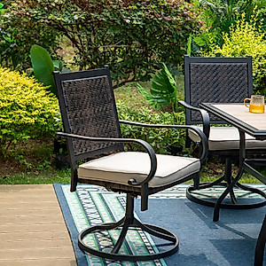 MFSTUDIO Patio Swivel Chair Sets of 2, Outdoor Wicker Dining Swivel Chairs Set of 2 with Beige Cushions, Armrests and Metal Frame, All-Weather, 350lbs. Brown