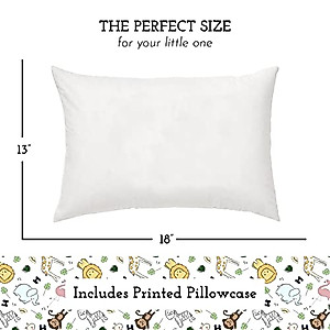 Toddler Pillow with Toddler Pillowcase - Soft Hypoallergenic - Best Pillow for Kids! Better Neck Support and Sleeping! Better Naps in Bed, a Crib, or at School! Makes Travel Comfier! (Safari)