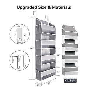 ULG 2 Pack Over The Door Storage Organizer with 4 Pockets 8 Mesh Side Pockets, 36 lbs Weight Capacity Door Hanging Organizers for Bedroom,Bathroom,Nursery,Pantry,Dorm(Light Gray)
