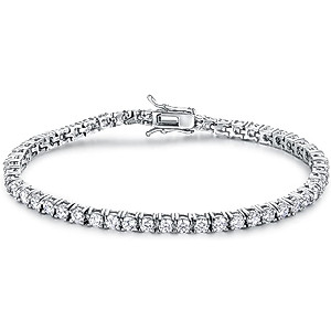 Gemsme 18K White Gold Plated 3.0mm Cubic Zirconia Classic Tennis Bracelet 7.0 Inch