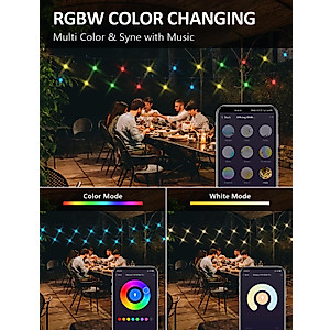 XMCOSY+ Outdoor String Lights, Smart 49Ft Patio Lights RGB, App & WiFi Control Color Changing LED String Lights with Dimmable 15 LED Bulbs, Works with Alexa, IP65 Waterproof, Shatterproof