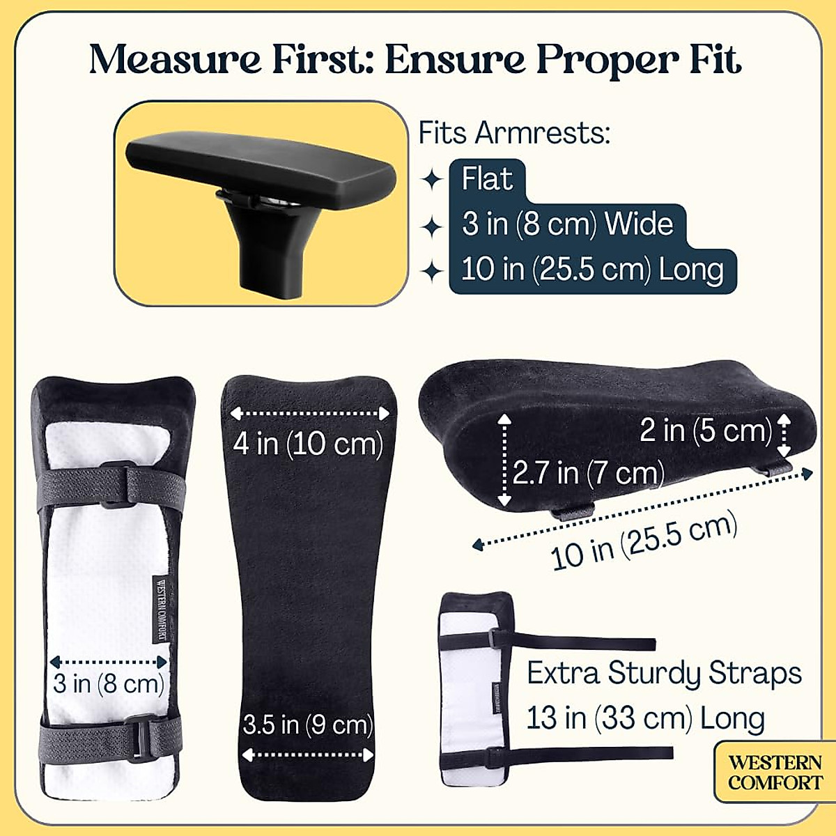 WESTERN COMFORT Thick Memory Foam Chair Armrest Pads - Desk Chair Arm Pads - Office Chair Arm Pads - Arm Rest Pillow - Armrest Pads for Office Chair - Gaming Chair Arm Pads - Set of 2