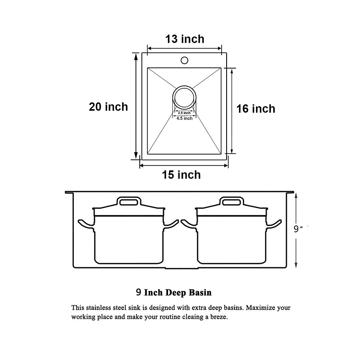 SHACO 15x20 Inch Drop In Bar Sink, Small Kitchen Sink for RV, 16 Gauge 304 Stainless Steel Topmount Single Bowl Handmade Wet Prep Sink for Yard Office Utility Laundry with Sink Grid & Drain