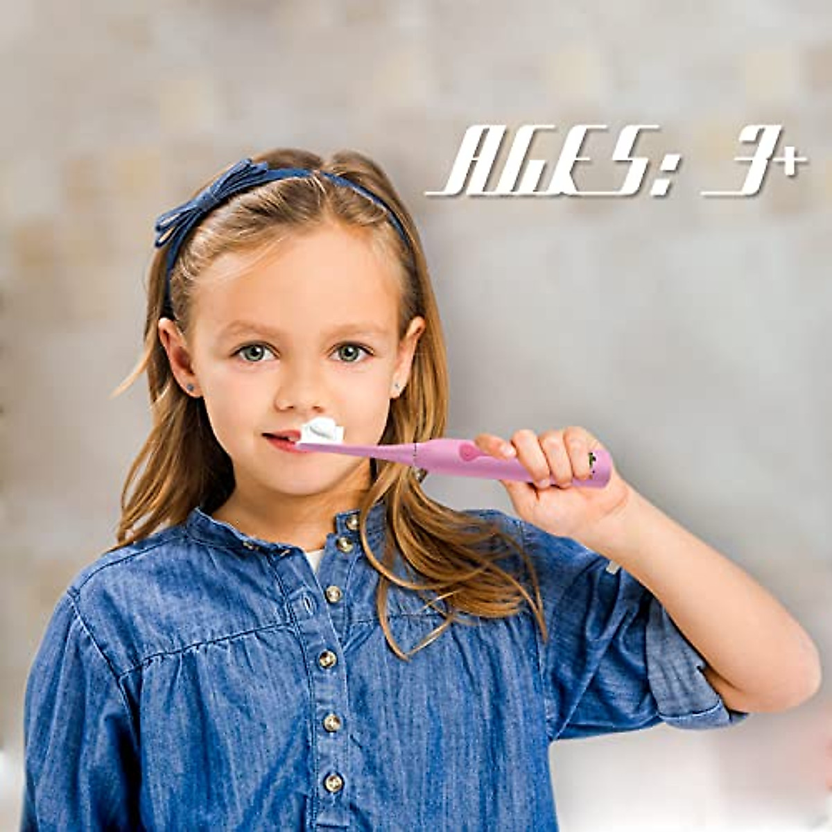 7AM2M Kids Electric Toothbrushes with 4 Brush Heads, 3 Modes with Memory, IPX7 Waterproof, 2 Minutes Build-in Smart Timer, Baby Kids Toothbrushes Suitable Age 3+ (Pink)